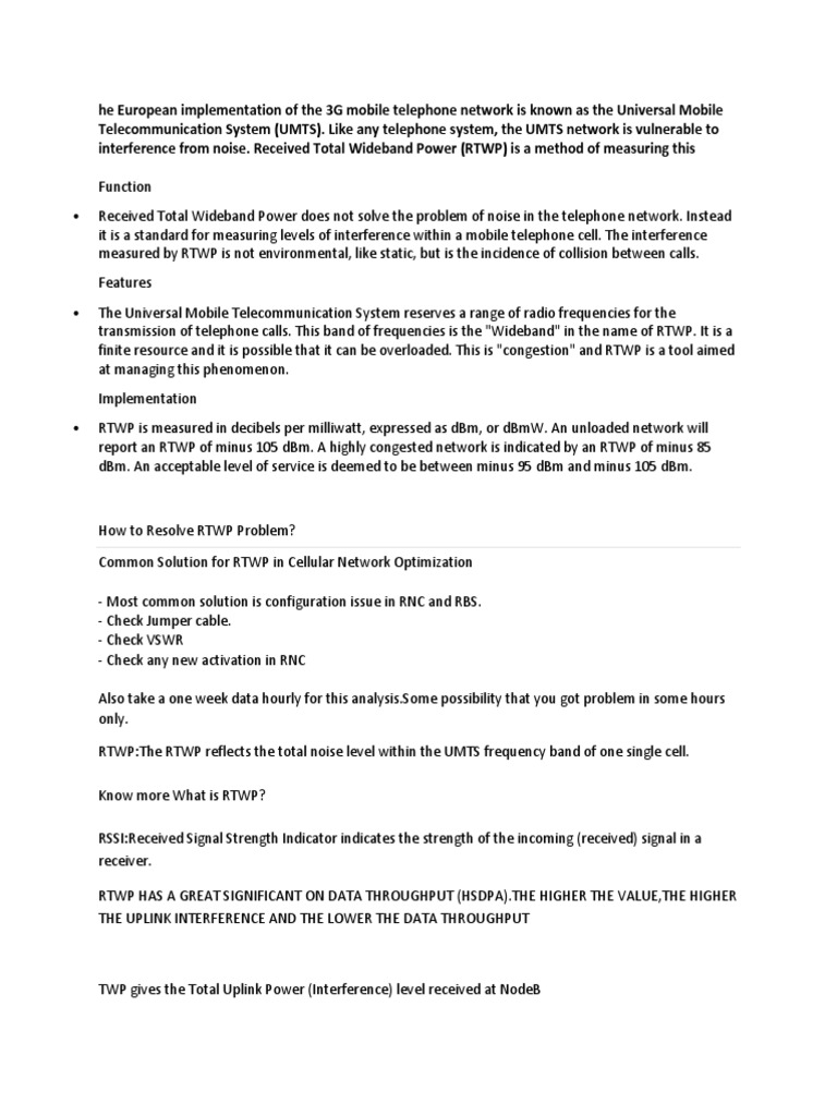 RTWP | PDF | Electromagnetic Interference | Cellular Network
