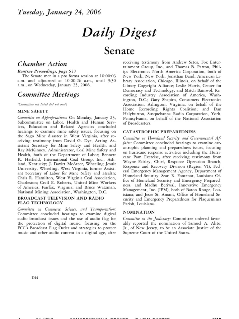 US Congressional Record Daily Digest 24 January 2006 | PDF | United ...