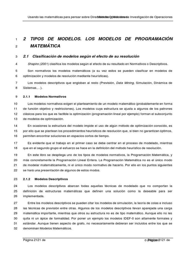 Tipos de Modelos, Los Modelos de Programacion Matematica. | PDF ...