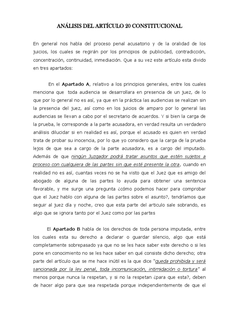 Análisis del Artículo 20 Constitucional | PDF | Procedimiento Criminal ...