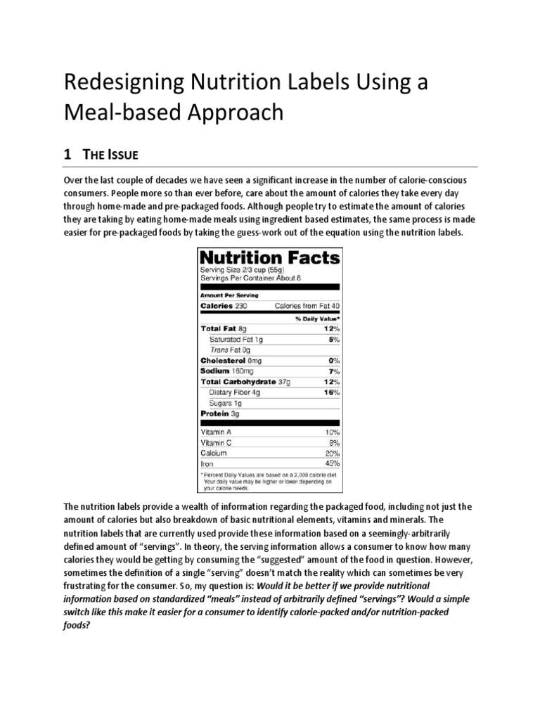 Meal-Based Nutrition Label Redesign | PDF | Nutrition Facts Label ...