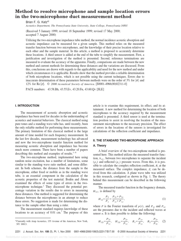 Method To Resolve Microphone and Sample Location Errors in The Two ...