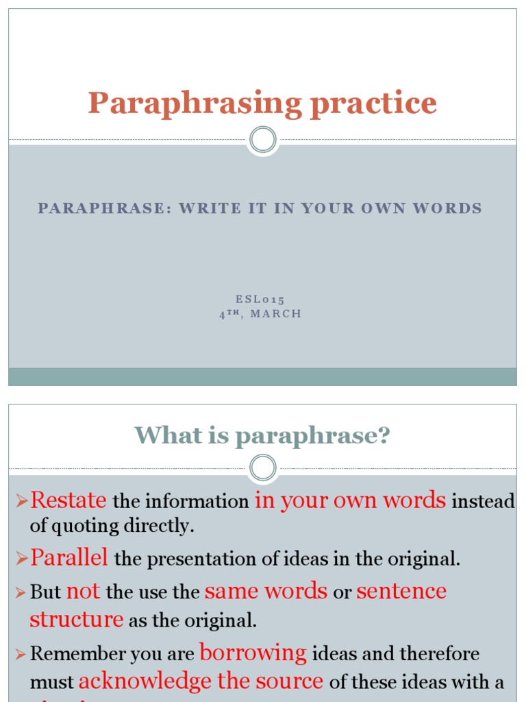 Paraphrasing Practice | PDF | Citation | Paragraph
