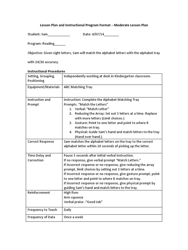 Sped 397 - Moderate Lesson Plan 1 | PDF | Language Arts & Discipline