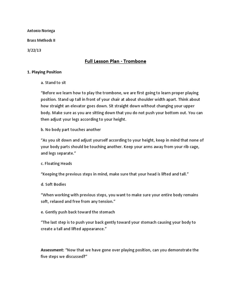Full Trombone Lesson Plan 3 22 13 | PDF | Trombone | Pitch (Music)