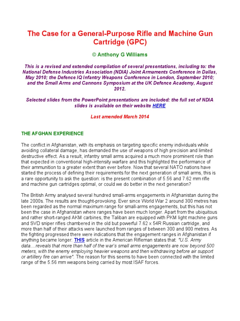The Case For A General-Purpose Rifle and Machine Gun Cartridge (GPC) by ...