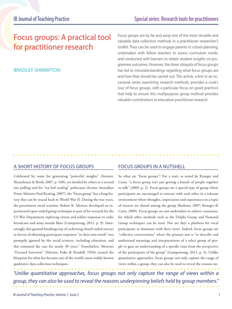 Focus Groups: A Practical Tool For Practitioner Research: IB Journal of Teaching Practice | PDF ...