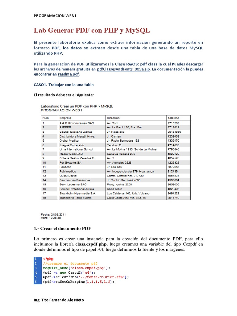 Lab Generar PDF Con PHP y MySQL | PDF