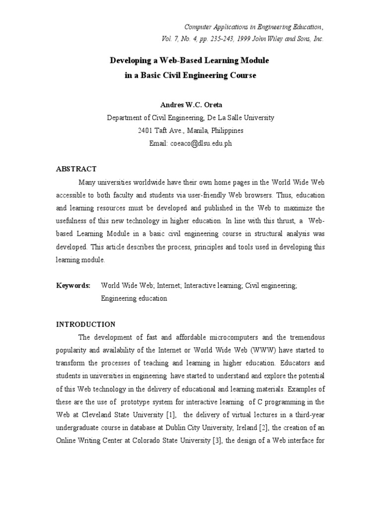 Web-Based Learning Module in A Basic Civil Engineering Course | PDF ...