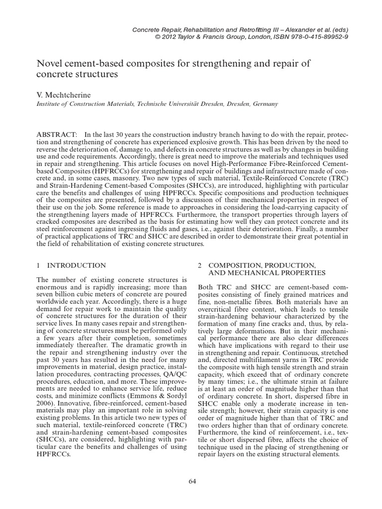 Novel Cement-Based Composites For Strengthening and Repair of PDF | PDF ...