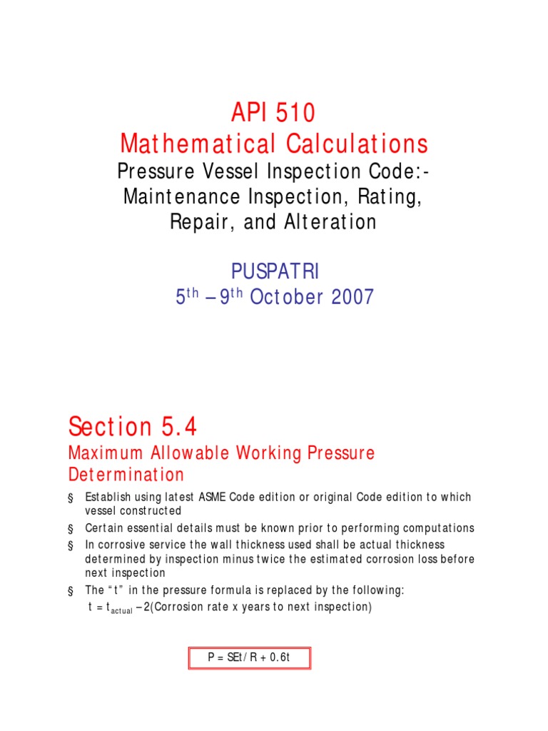 API 510 Mathematical Calculations | PDF