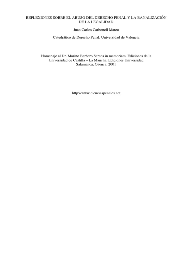 Reflexiones Sobre El Abuso Del Derecho Penal y La Banalizacion de La ... Reflexiones Sobre El Abuso Del Derecho Penal y La Banalizacion de La ...