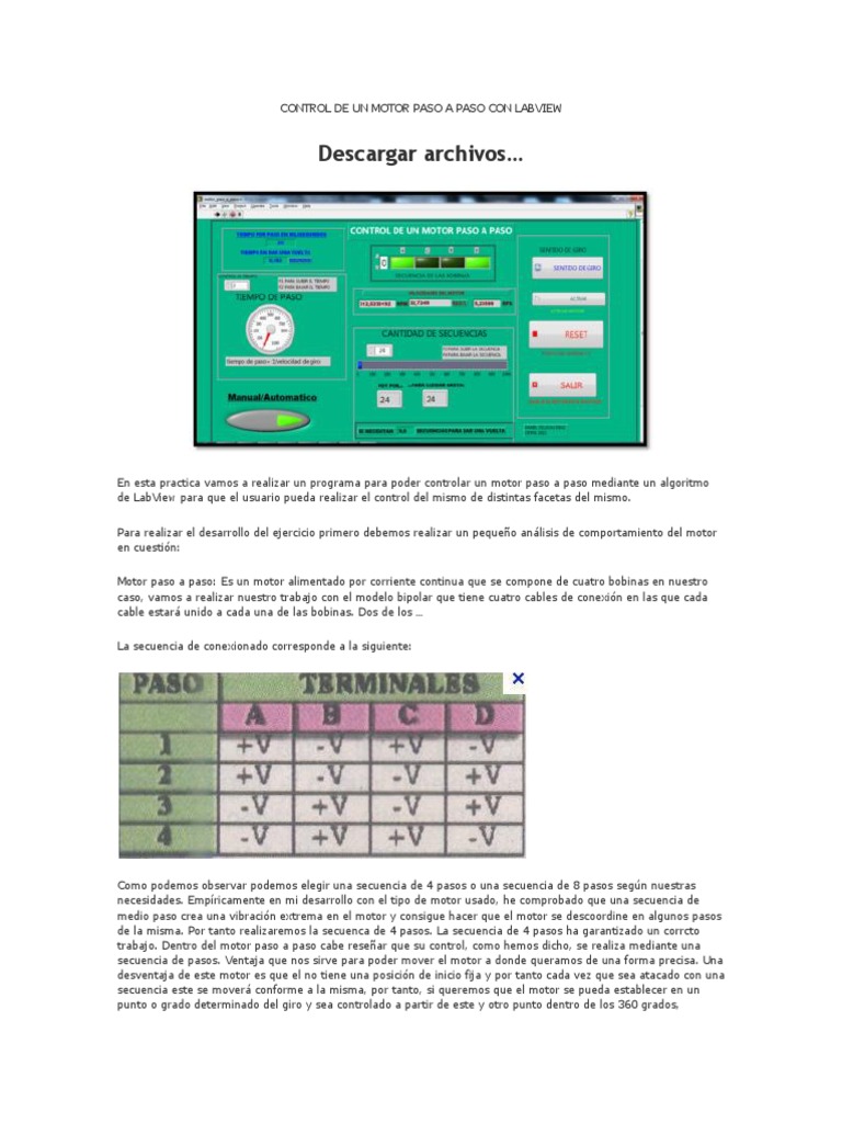 Control de Un Motor Paso A Paso Con Labview | PDF | Algoritmos | Áreas ...