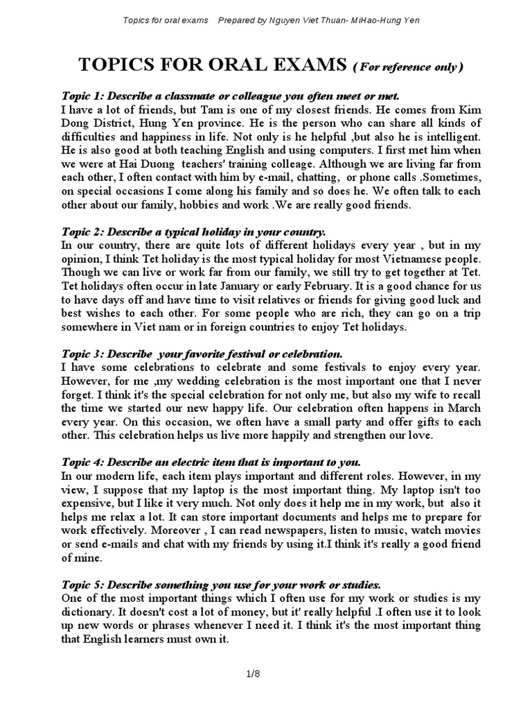 40 Topics For TOEFL Oral Exams | PDF | Language Arts & Discipline