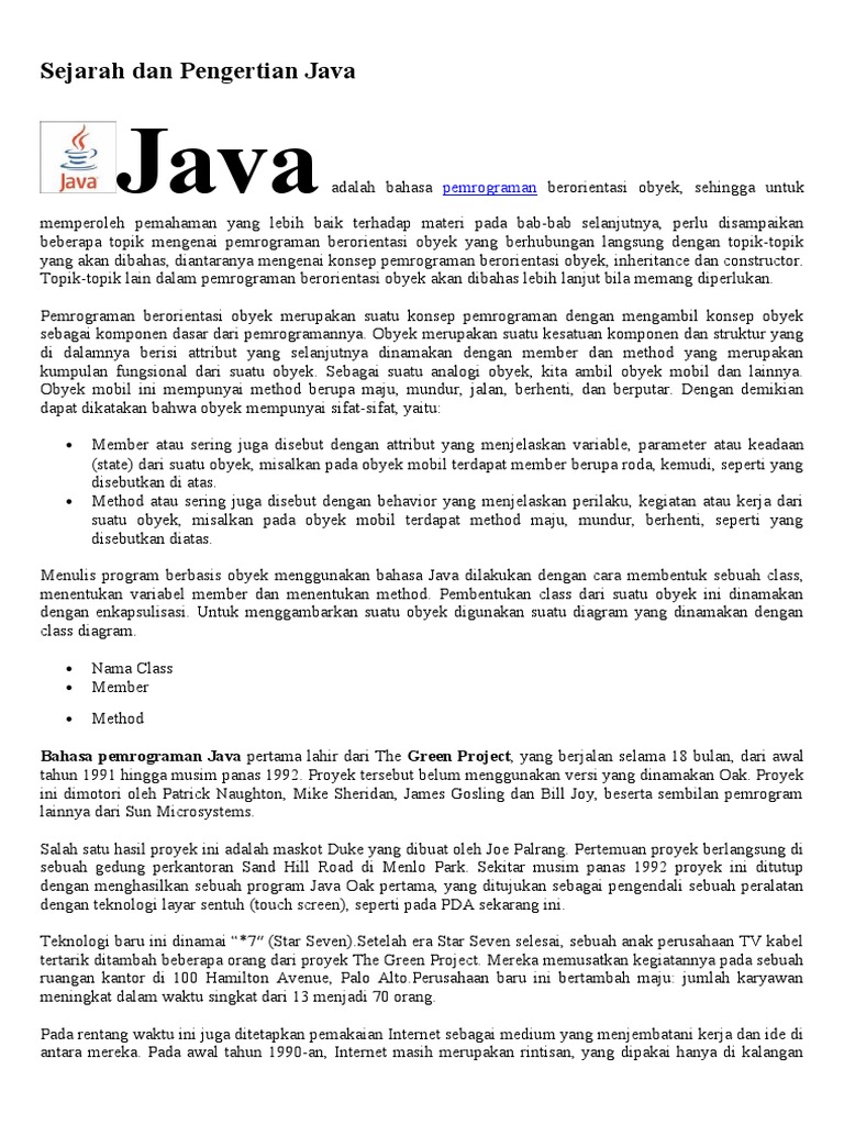 Sejarah Dan+Pengertian Java | PDF | Halaman Server Java | Java Servlet