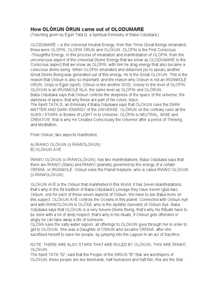 How OLÓKUN ÒRUN came out of OLODUMARE | Esotericism | Mythology
