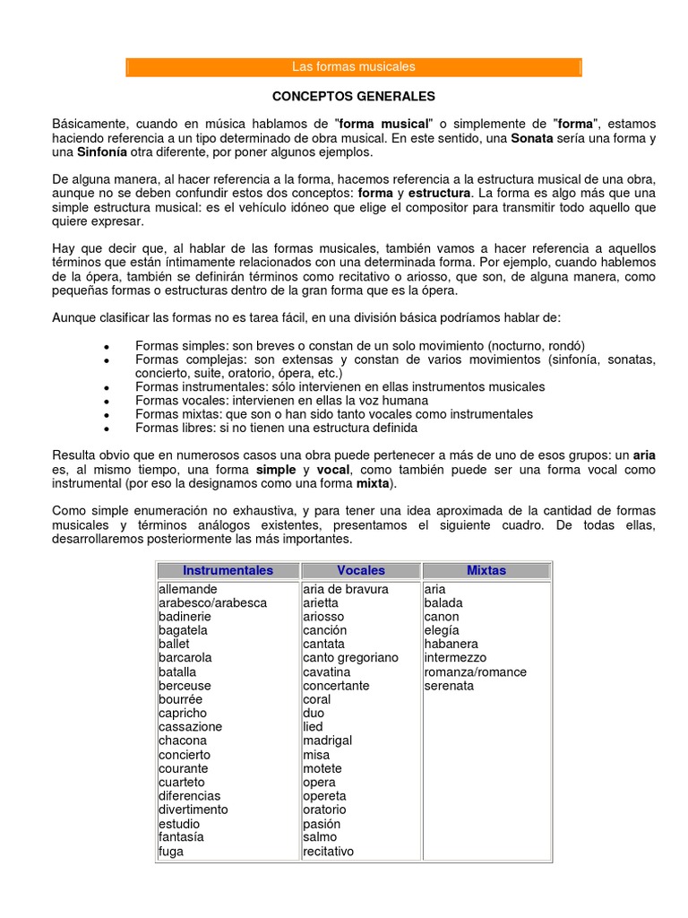 Formas Musicales: Definición y Ejemplos | PDF | Sonata | Teoría musical