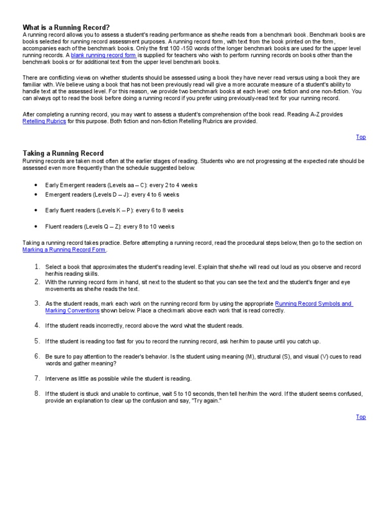Running Records and Samples | PDF | Reading Comprehension | Books