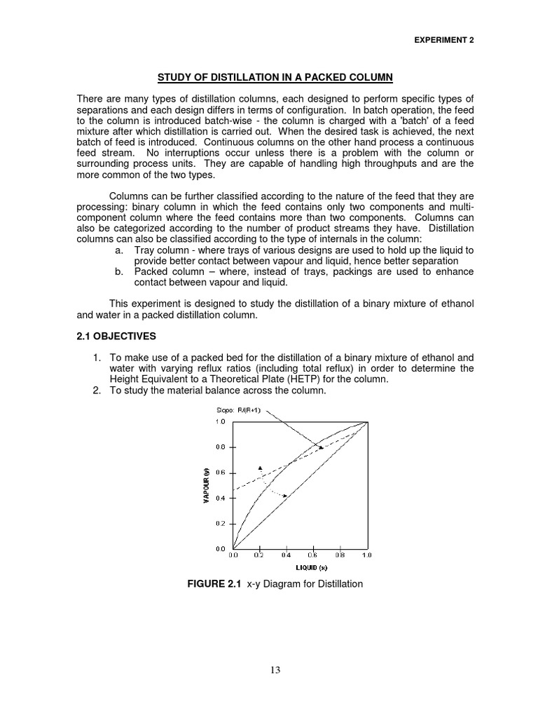 Experiment 2 - Study of Packed Column Distillation | PDF | Distillation ...