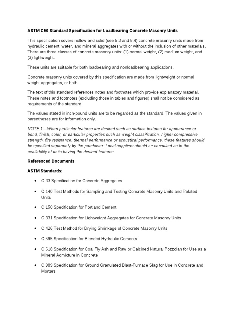 ASTM C90 Standard Specification For Loadbearing Concrete Masonry Units | PDF | Construction ...