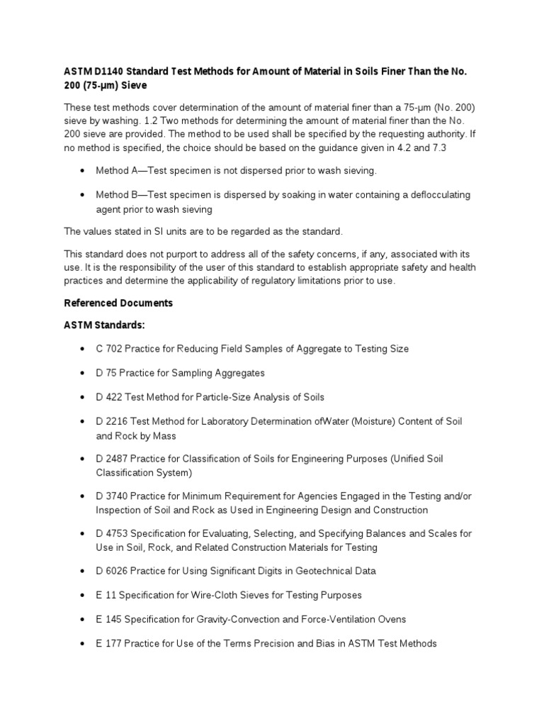 ASTM D1140 Standard Test Methods For Amount of Material in Soils | PDF ...