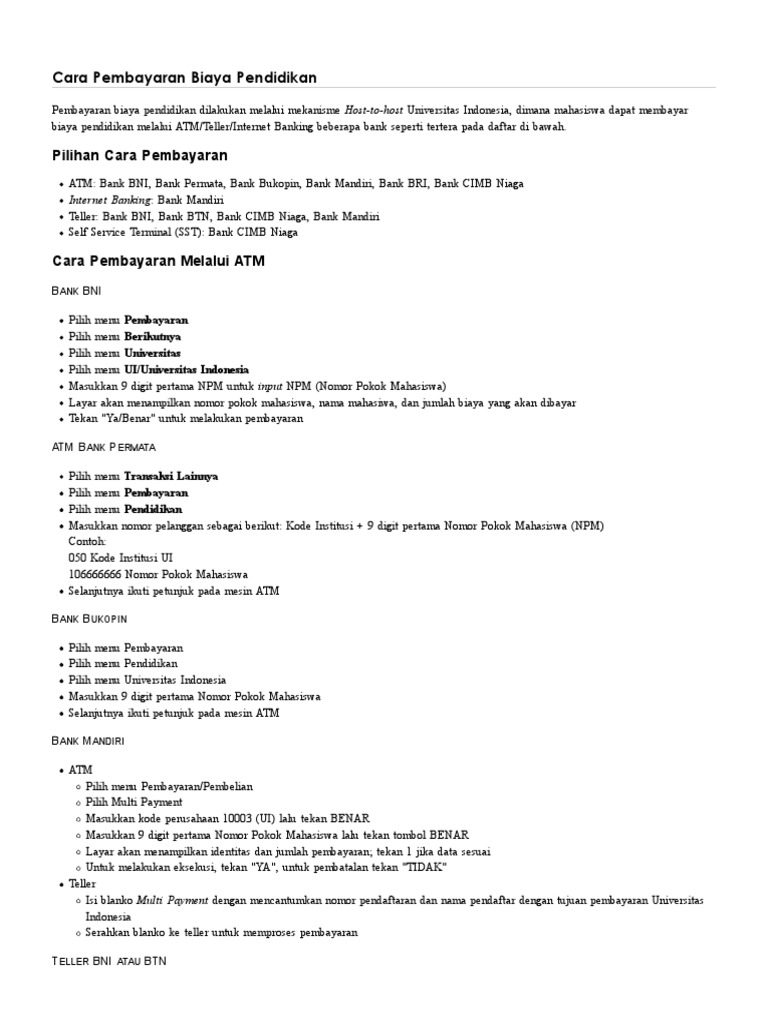 Cara Pembayaran UI | PDF | Pengelolaan Keuangan & Uang