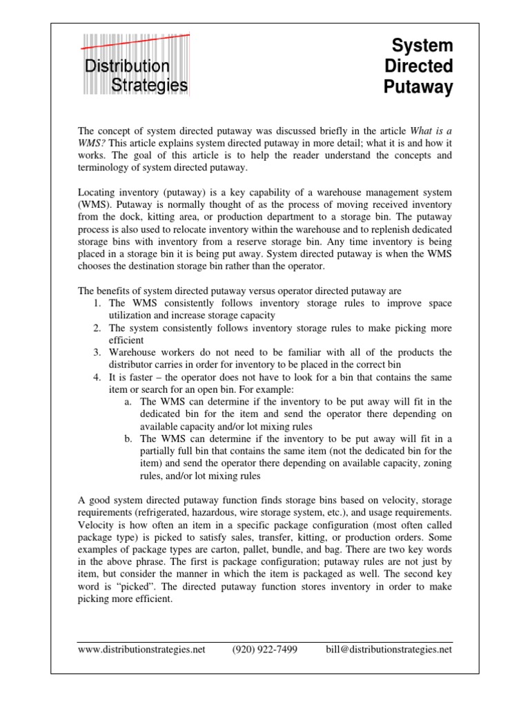 System Directed Putaway: WMS? This Article Explains System Directed Putaway in More Detail What ...