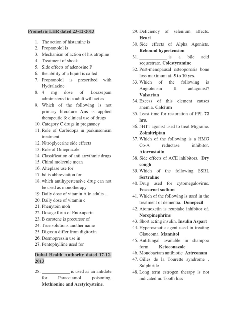 Prometric Exam Drug Mechanisms Review | PDF | Hypertension | Drugs