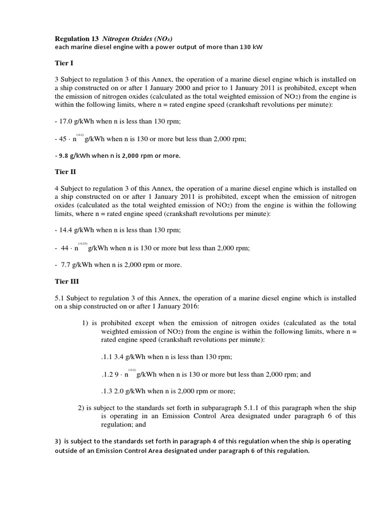NOx Emission Limits for Marine Diesel Engines | PDF