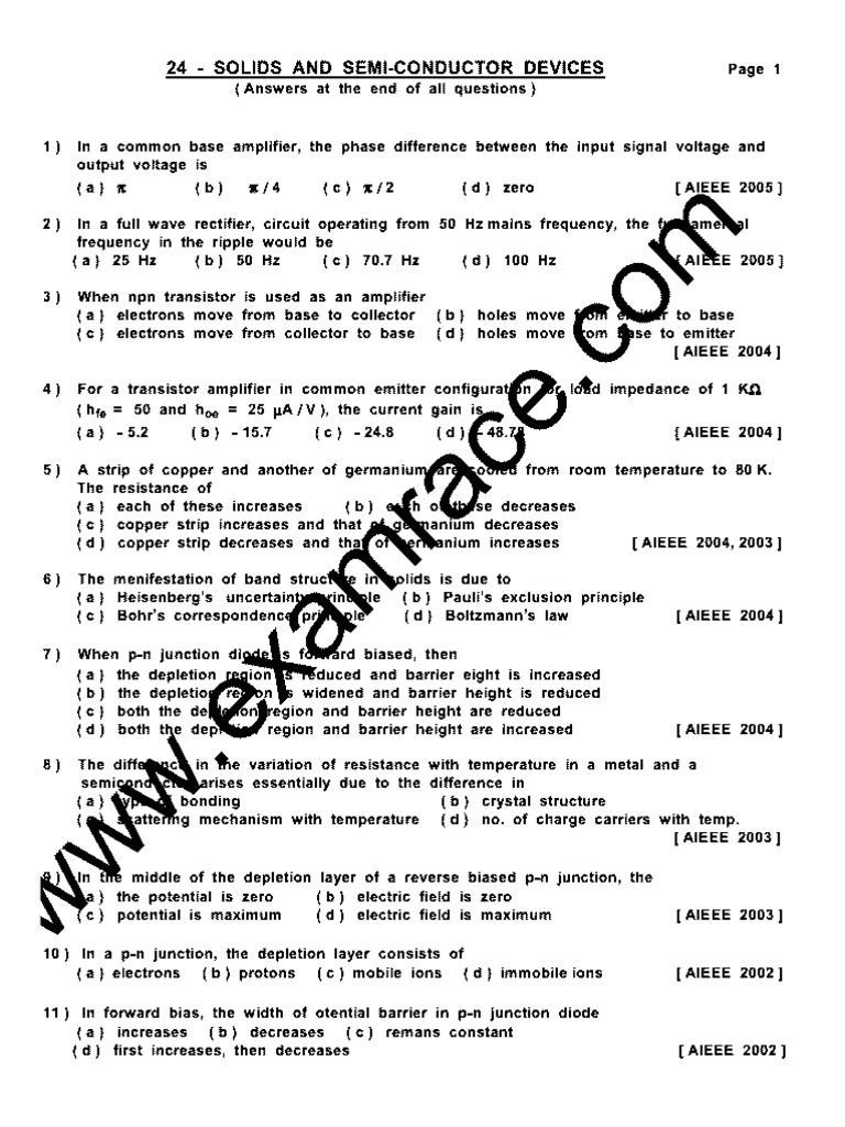 Semiconductor Devices MCQs with Answers | PDF | P–N Junction | Semiconductors