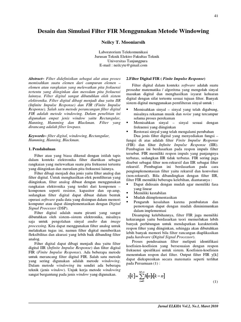 Desain Filter FIR Metode Windowing | PDF