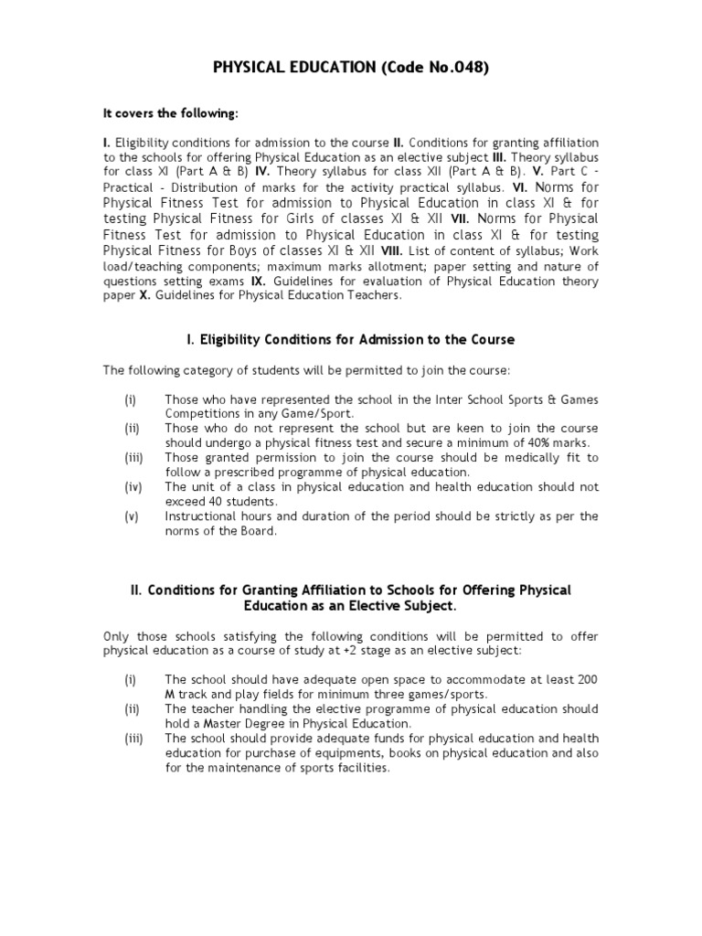 Physical Education (Code No.048) | PDF | Physical Education | Test ...