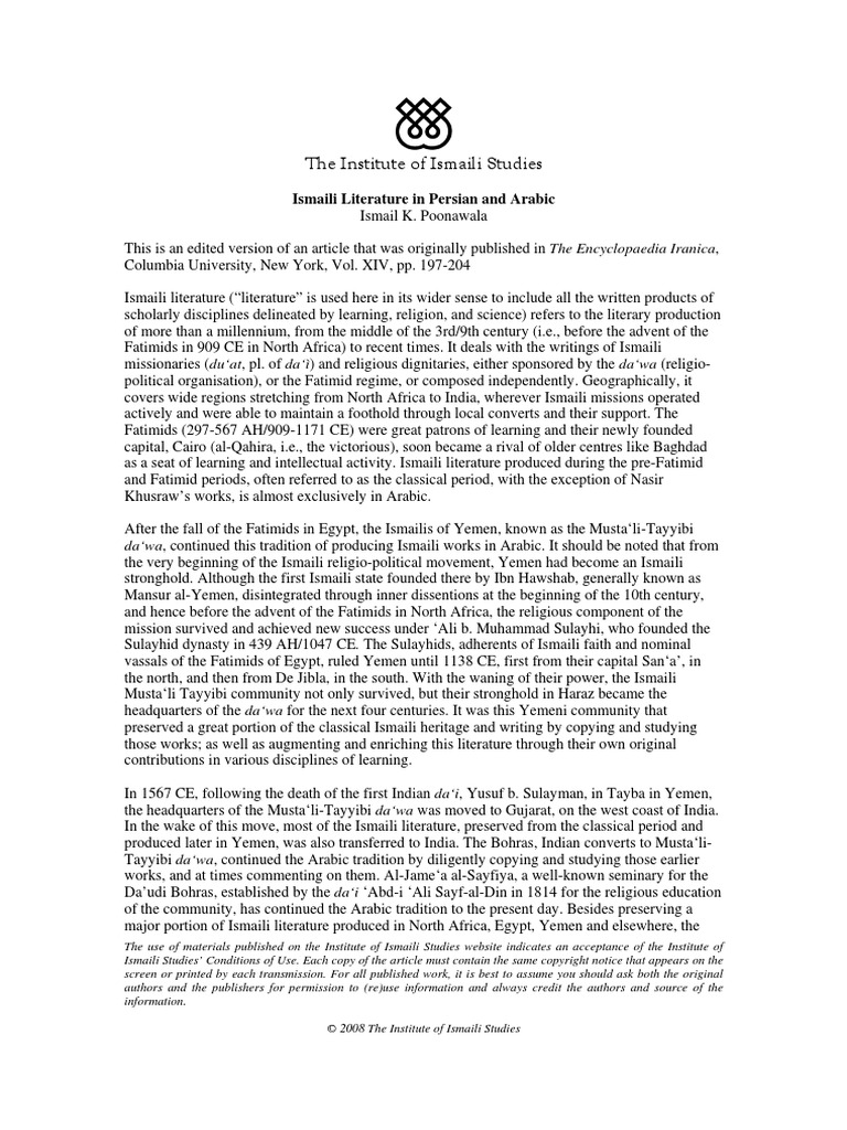 Ismaili Literature in Persian and Arabic | PDF | Isma'ilism | Quran