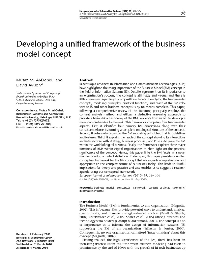 Developing A Unified Framework of The Business Model Concept | PDF ...
