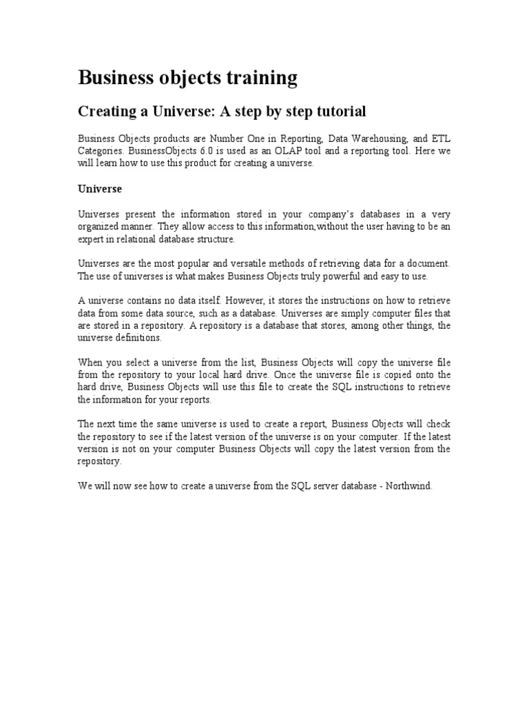 Business Objects Universe Creation | PDF | Information Science | Information Retrieval