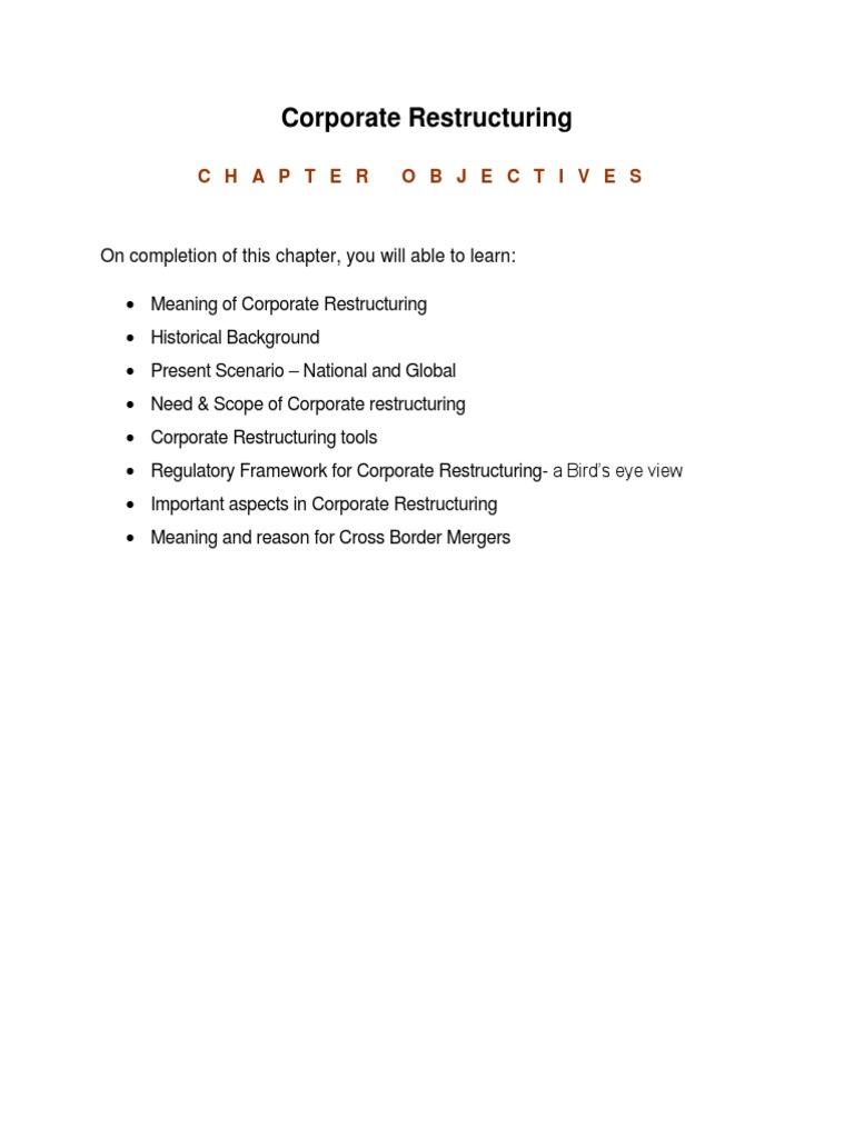 Corporate Restructuring: Chapter Objectives | PDF | Mergers And ...