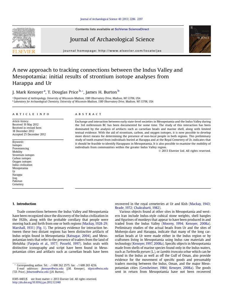 A New Approach To Tracking Connections Between The Indus Valley and ...