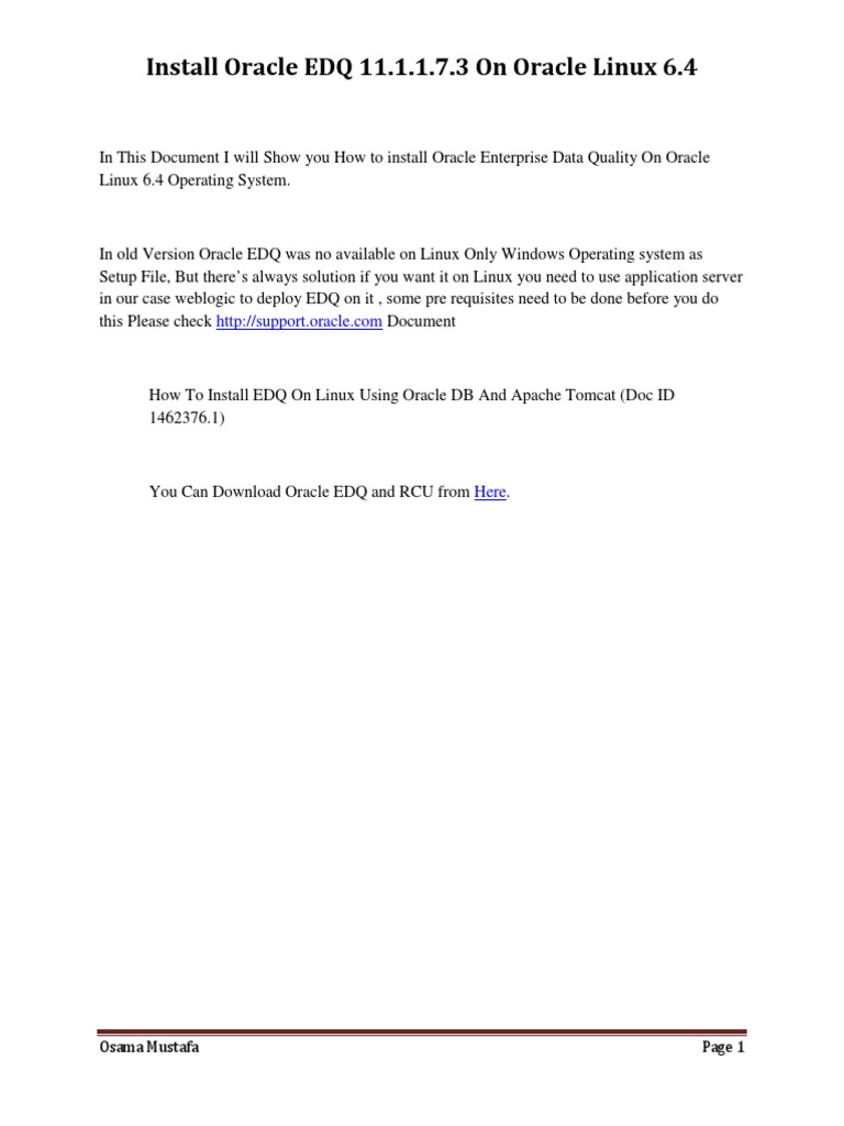 Install Oracle EDQ 11.1.1.7.3 On Oracle Linux 6.4: Osama Mustafa | PDF ...