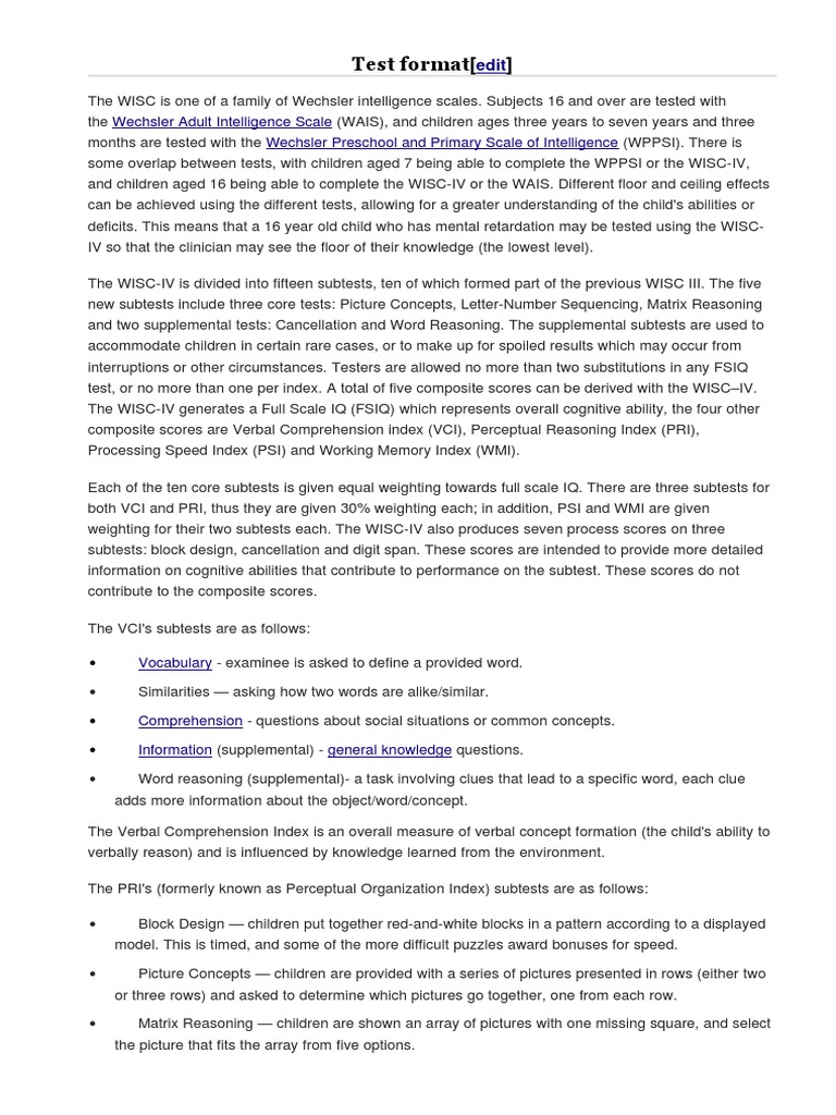WISC-IV: Children's IQ Assessment | PDF | Wechsler Adult Intelligence ...