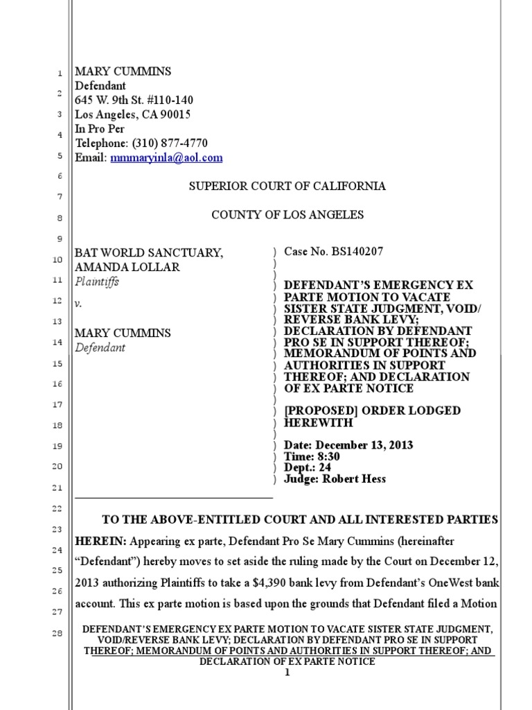Ex Parte Motion To Void Judgment | PDF | Pro Se Legal Representation In ...