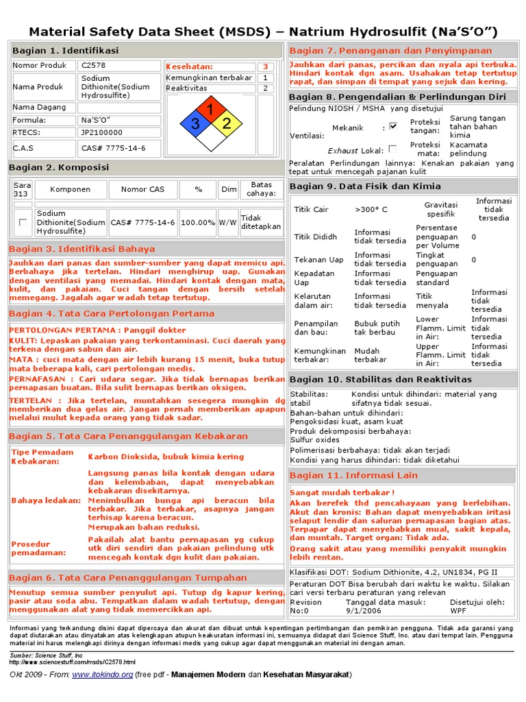 MSDS - Natrium Hydrosulfit (Na2SO3) | PDF | Kesehatan Holistik