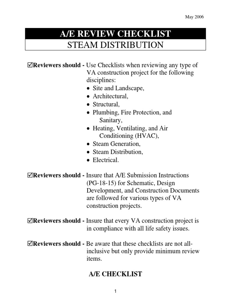 A/E Review Checklist: Steam Distribution | PDF | Hvac | Pipe (Fluid ...