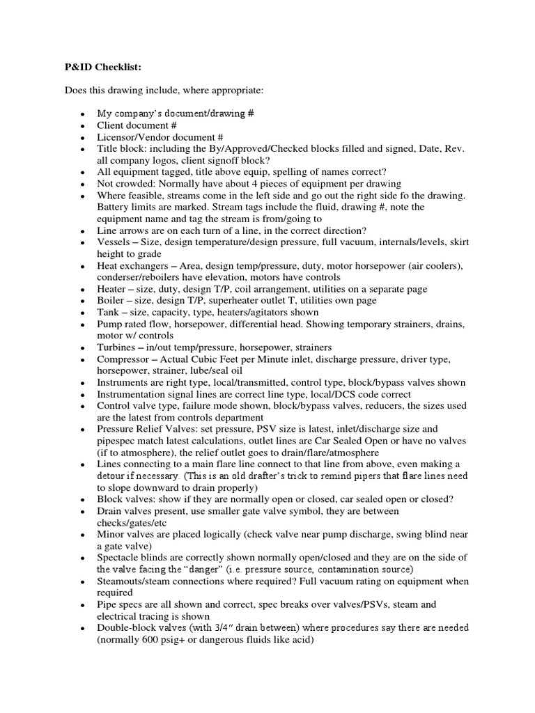 PFD & PID Design Check List | PDF | Valve | Hvac