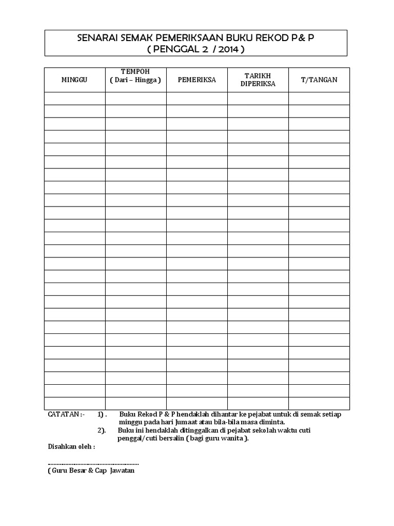 Senarai Semak Pemeriksaan Buku Rekod P | PDF