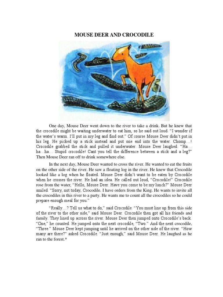 Mouse Deer Outsmarts Crocodile Story | PDF