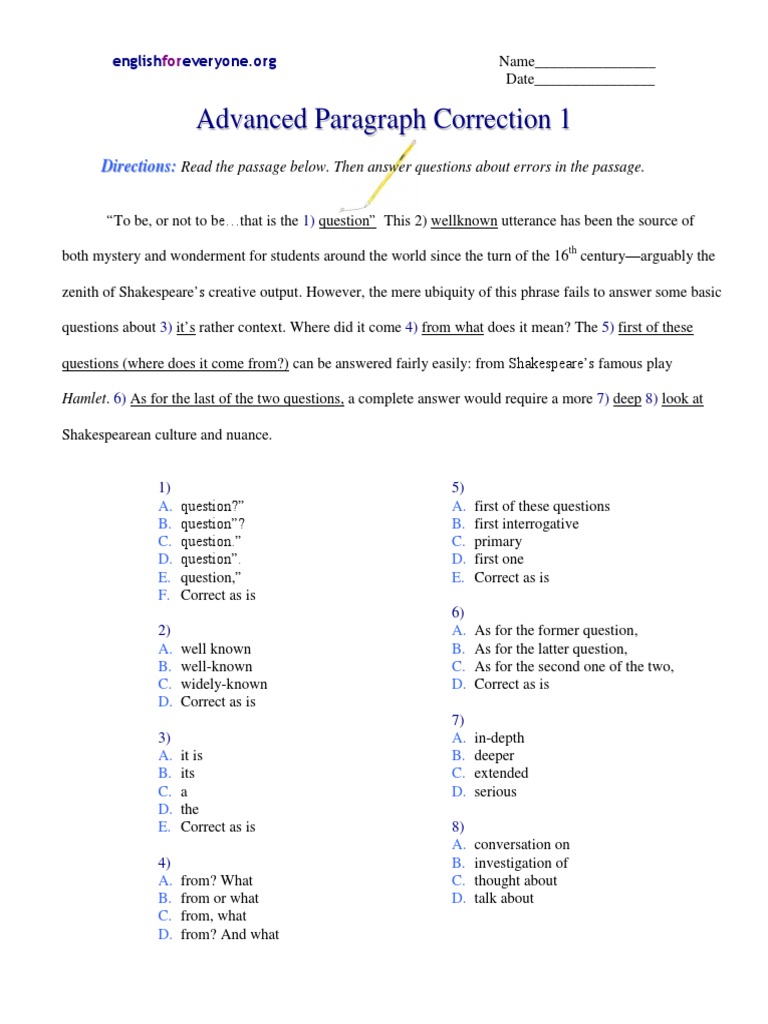 Advanced Paragraph Correction 1 | PDF