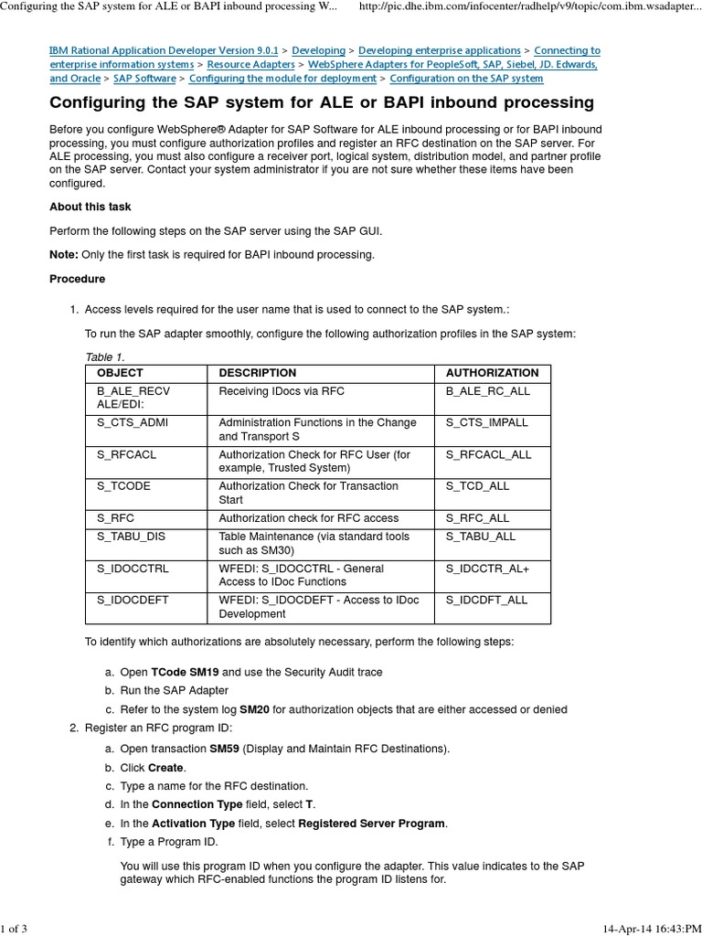 Configuring The SAP System For ALE or BAPI Inbound Processing | PDF ...