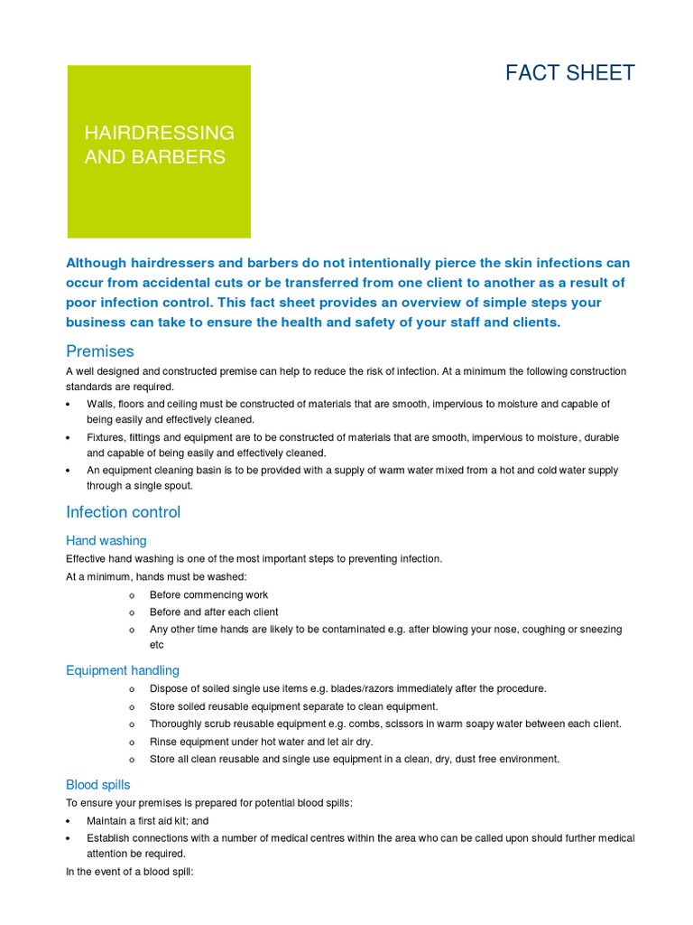 Hairdressing Salons and Barbers Fact Sheet | PDF | Hand Washing ...
