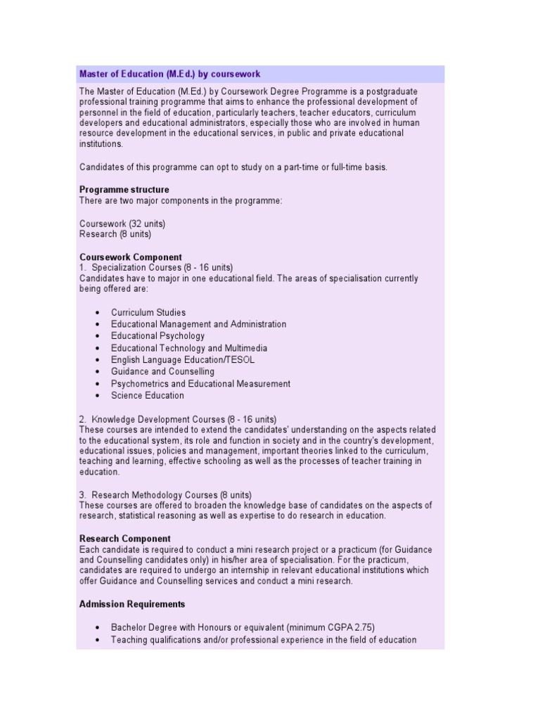 Master of Education USM | Download Free PDF | Master's Degree | Curriculum