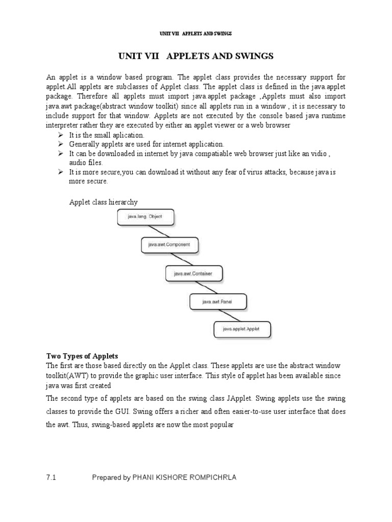 Unit Vii Applets & Swings | PDF | Java (Programming Language) | Computing Platforms